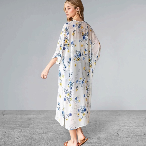 Cy Fashion | Sweaters | Boutique Open Front Ivory Floral Chiffon ...